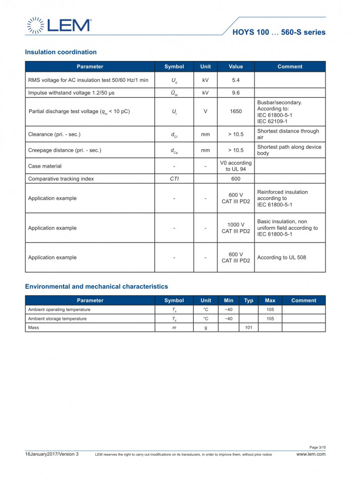 HOYS-S series datasheet page 3