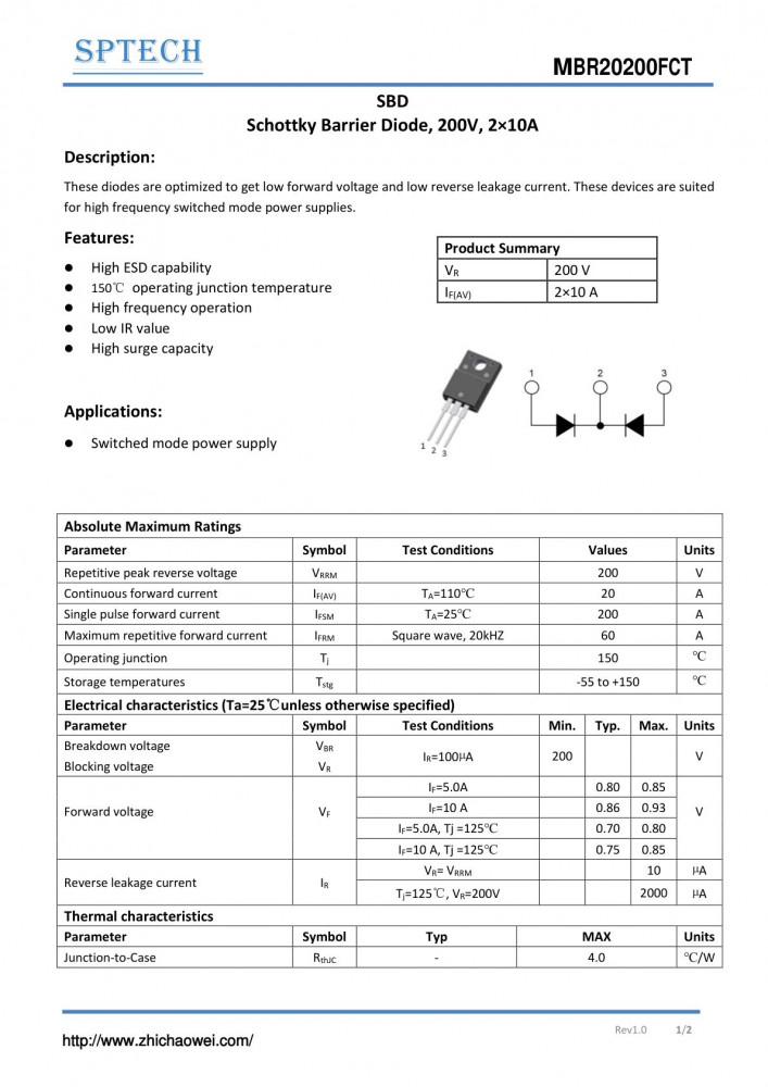 MBR20200FCT datasheet page 1