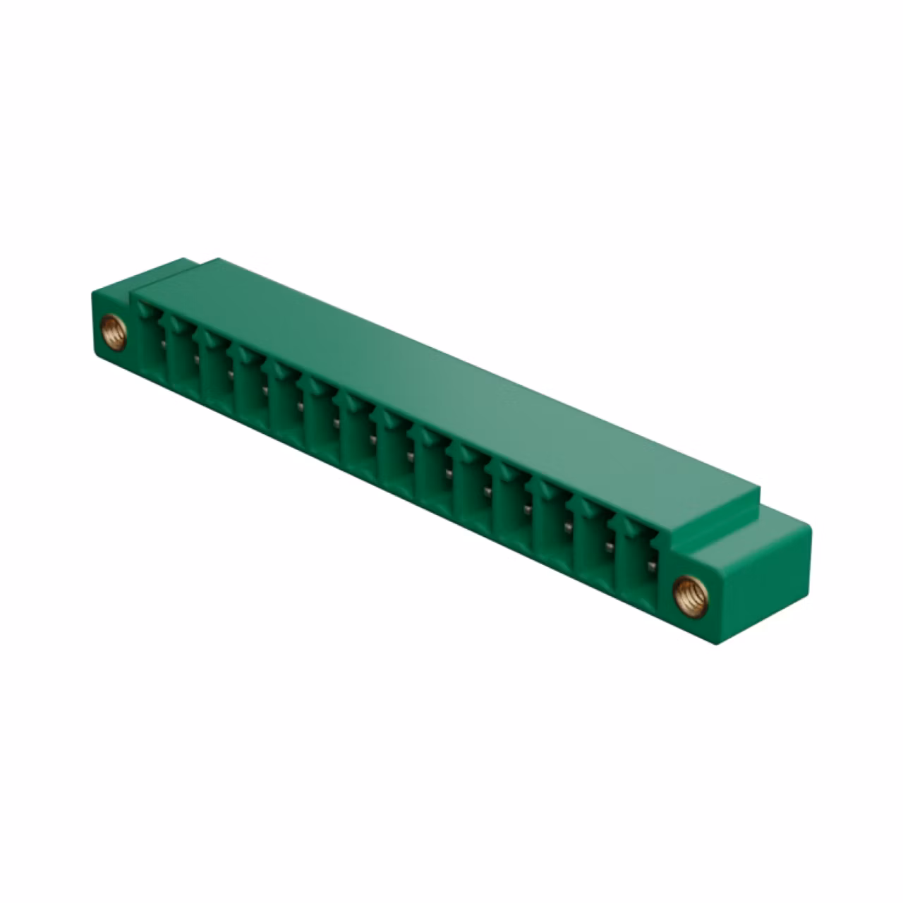 3.81mm Pitch Eurostyle Right-Angle PCB Header, with Threaded Retention Inserts, Green Housing, 14 Circuits for sale