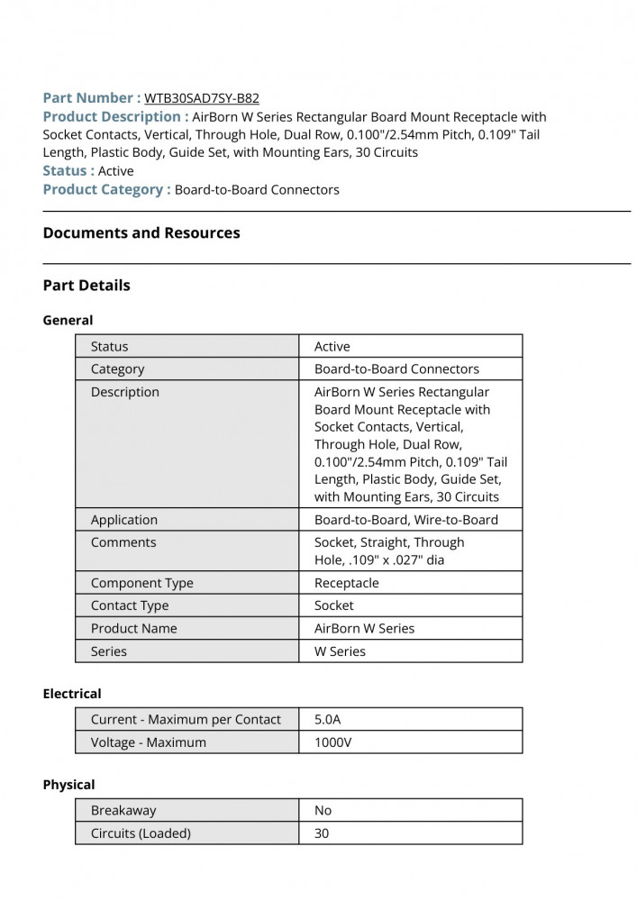WTB30SAD7SY-B82 technical document page 1