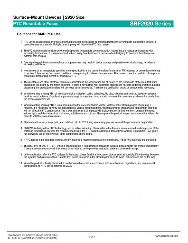 SRF2920 series datasheet page 3