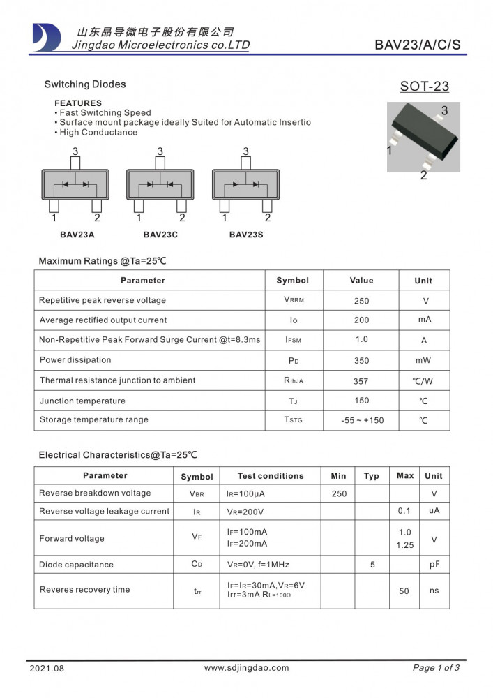 BAV23 series datasheet page 1
