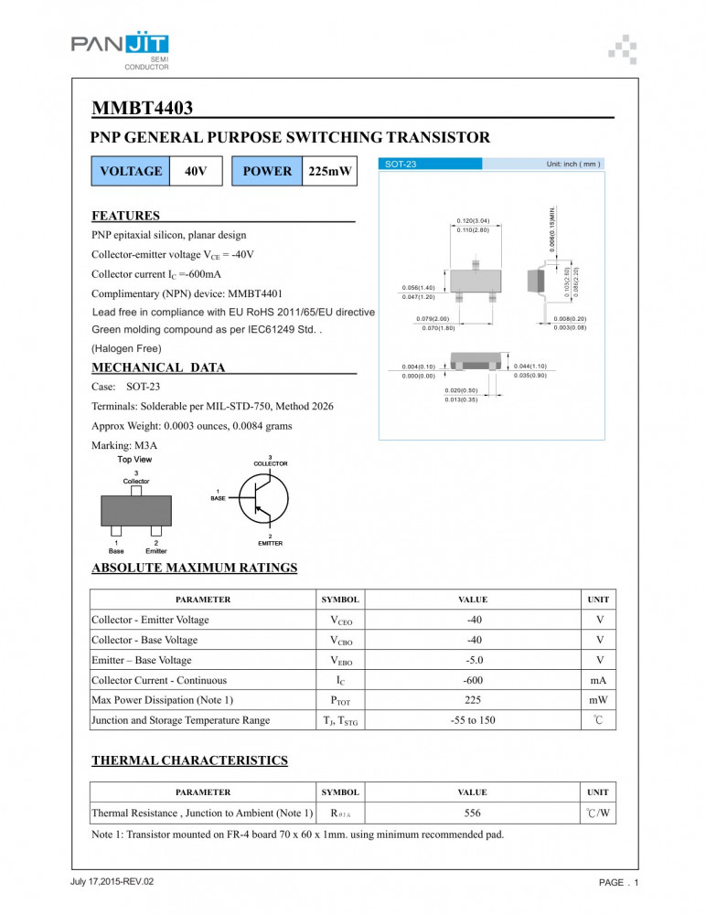 MMBT4403 datasheet page 1