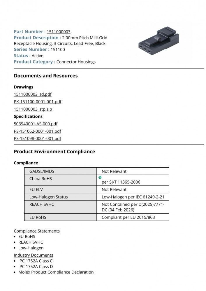 MOLEX Milli-Grid product specification page 1
