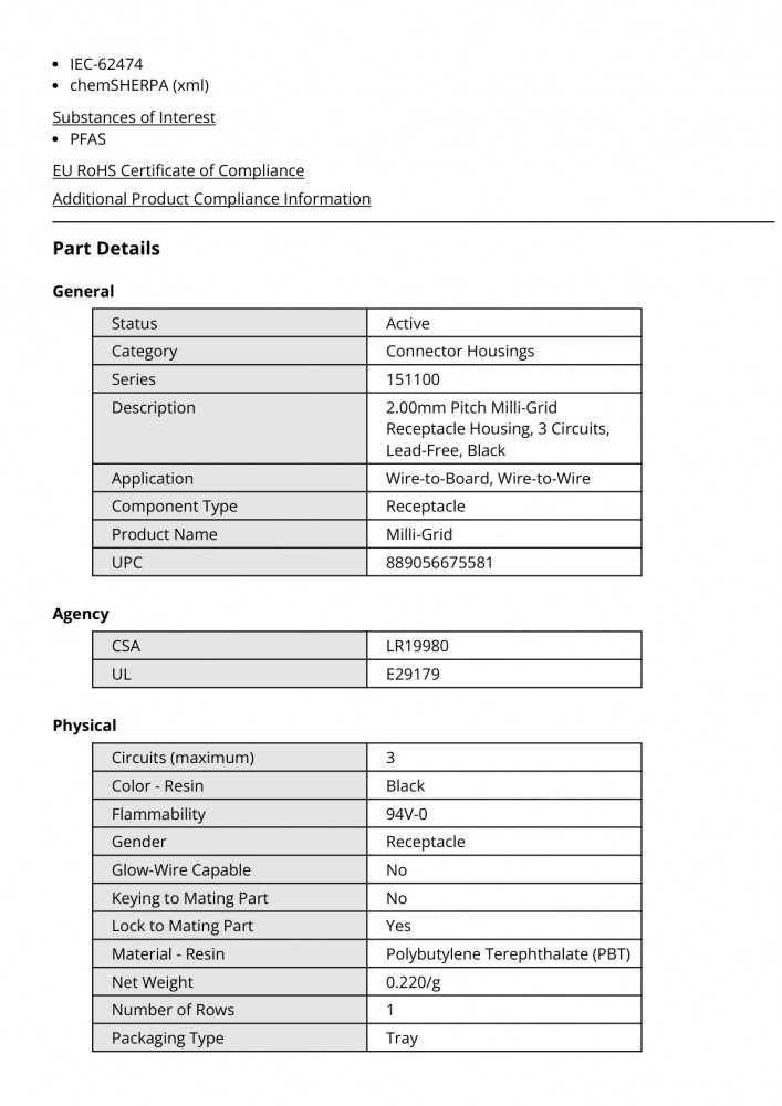 MOLEX Milli-Grid product specification page 2