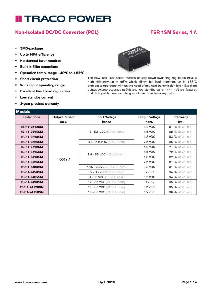 TSR 1-2450SM technical document page 1