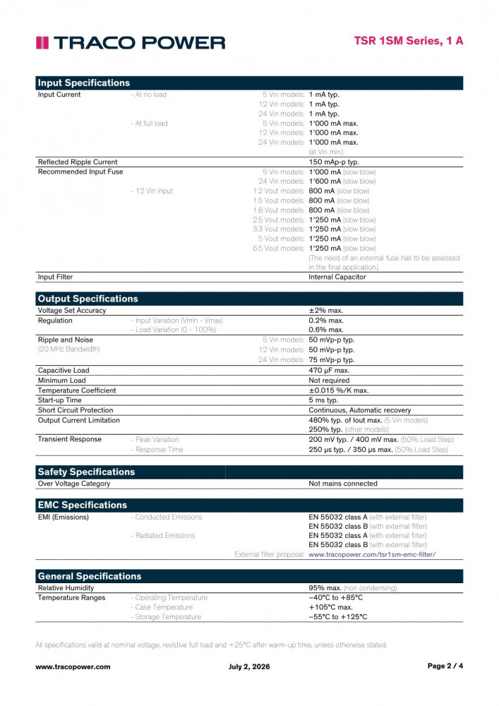TSR 1-2450SM technical document page 2