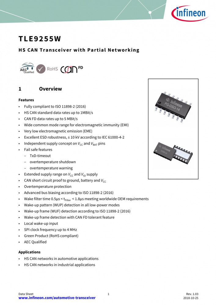 TLE9255W datasheet page 1