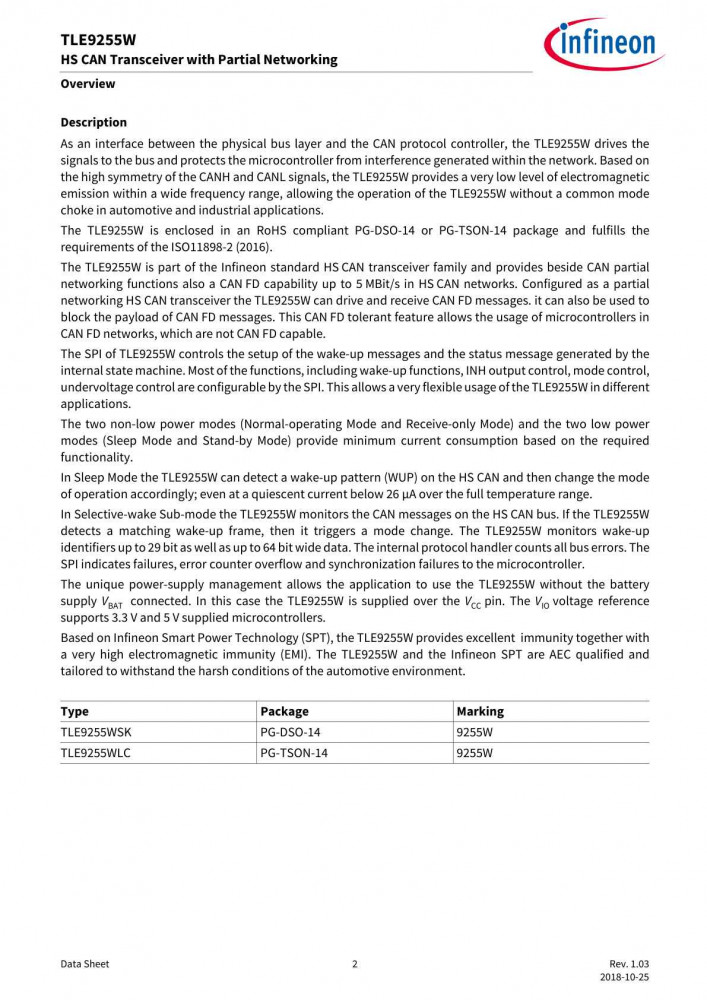 TLE9255W datasheet page 2