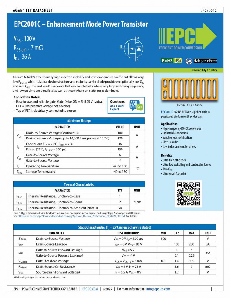 EPC2001C datasheet page 1