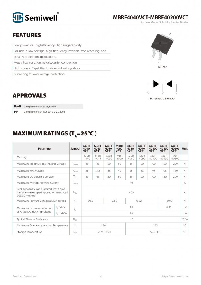 MBRF4080VCT technical document, page 1