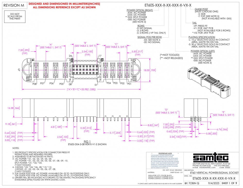 Samtec ET60 drawing page 1