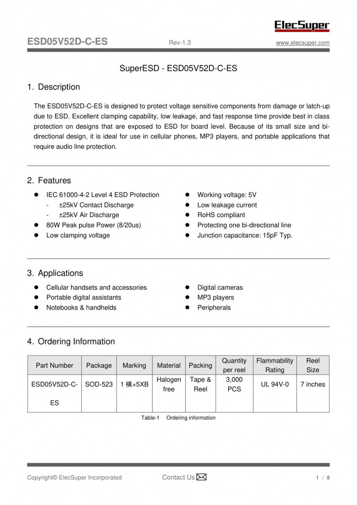 ESD05V52D-C-ES datasheet page 1