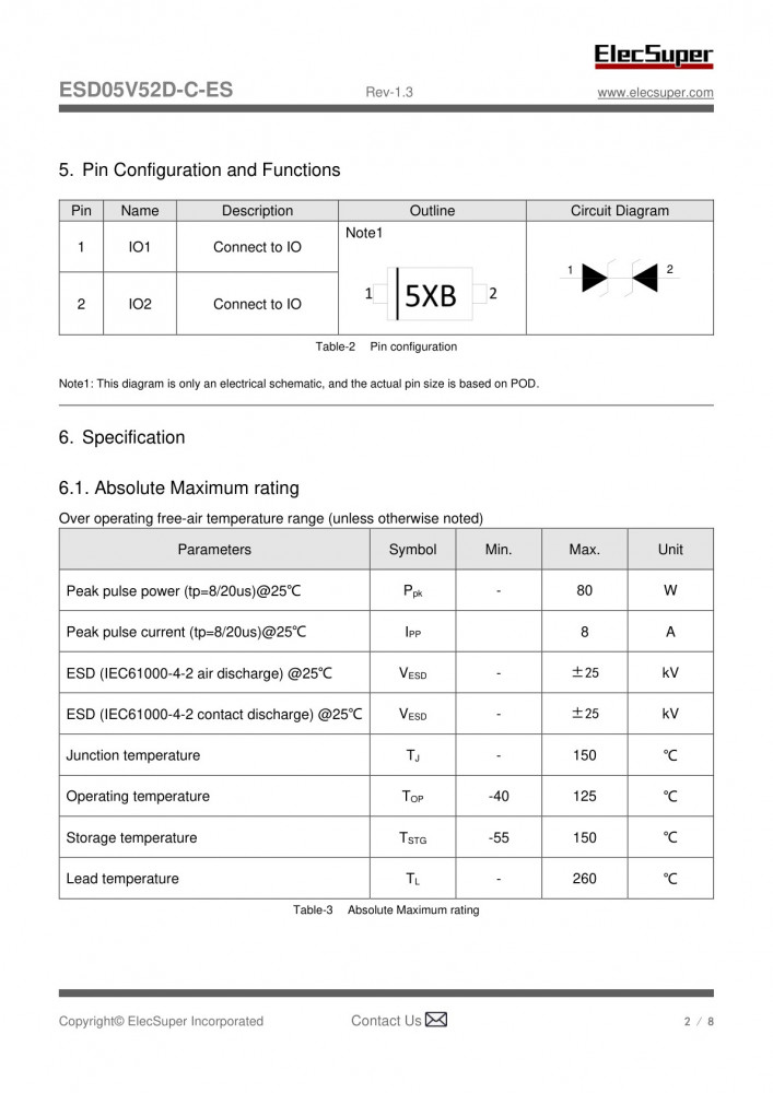 ESD05V52D-C-ES datasheet page 2