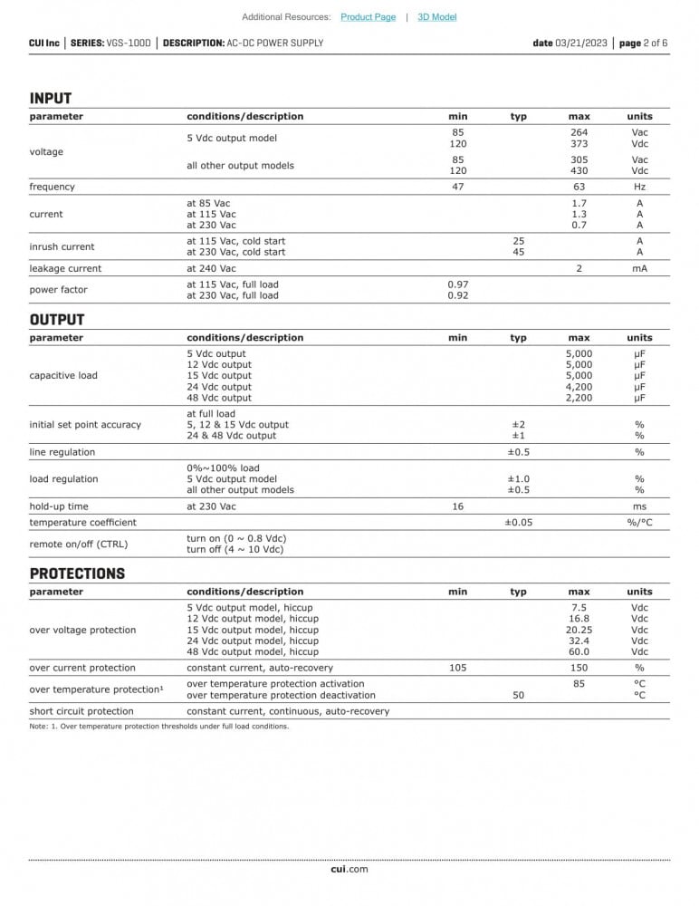 CUI VGS-100D series datasheet page 2
