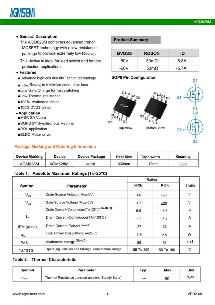 AGM628M datasheet page 1