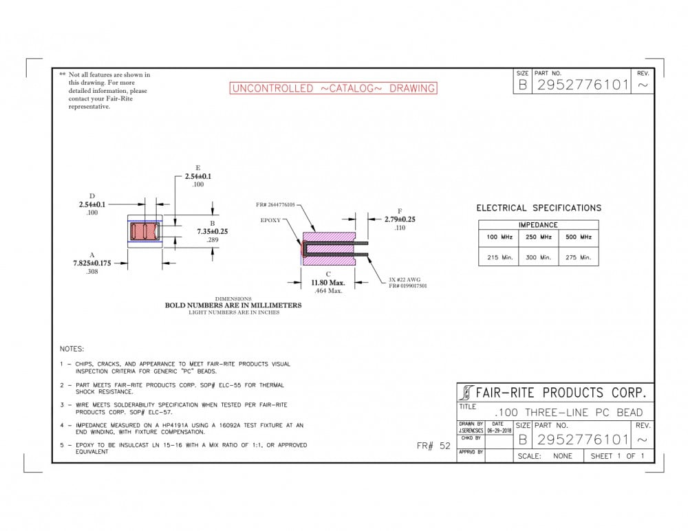 Fair-Rite 2952776101 technical drawing