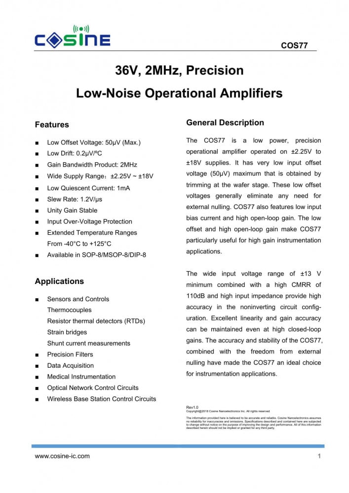 COS77DT datasheet page 1