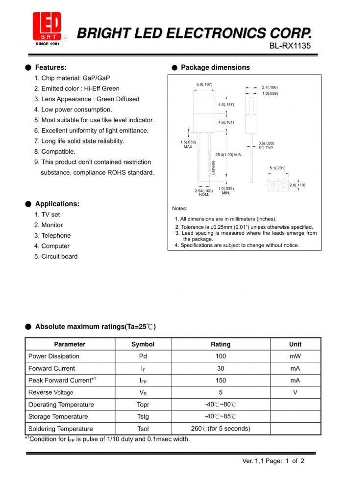 BL-RX1135 datasheet page 1