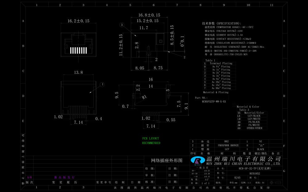 RCH RC01852 technical specification document