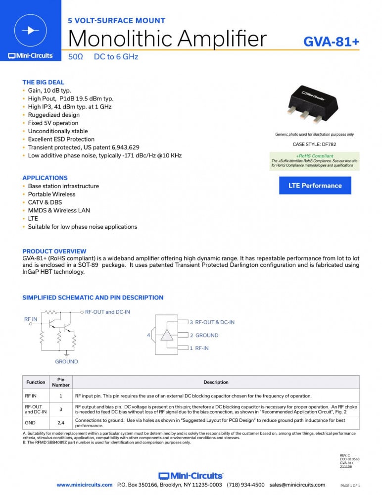 GVA-81+ datasheet page 1