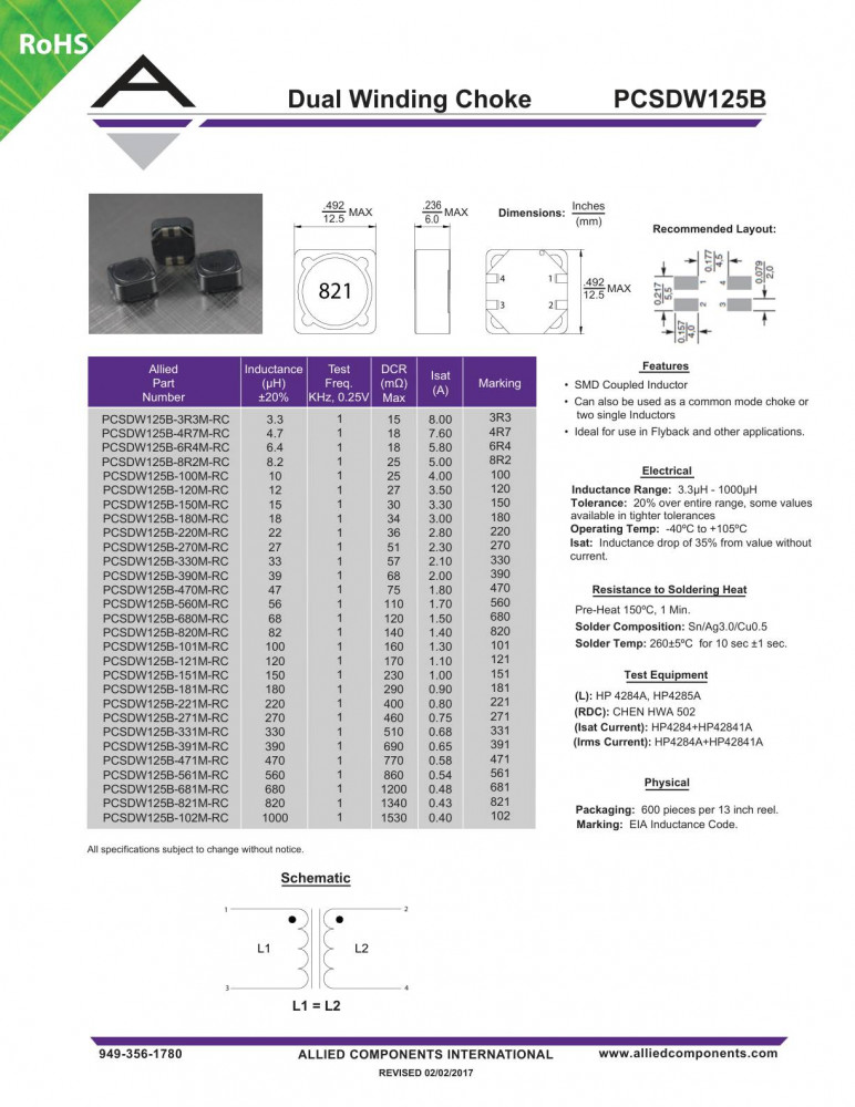PCSDW125B series datasheet page preview