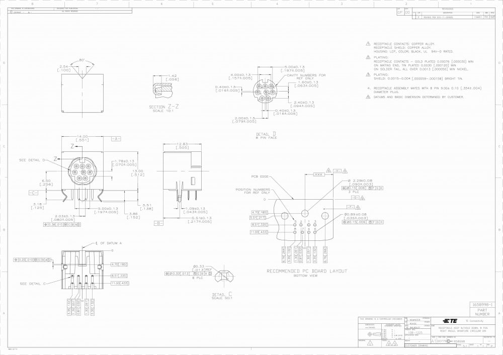 TE Connectivity 1658998-1 customer drawing