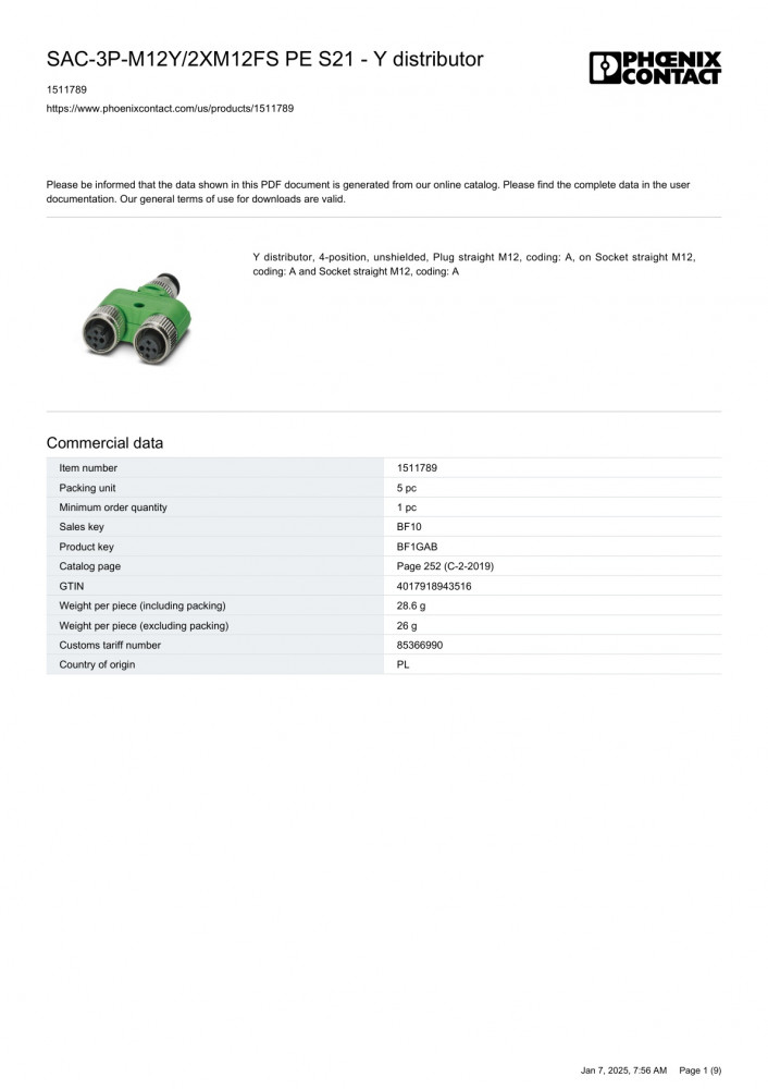 Phoenix Contact 1511789 product documentation page 1