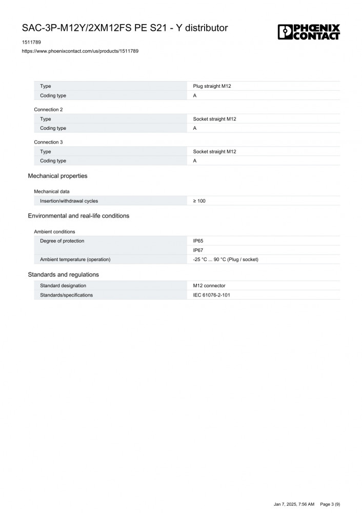 Phoenix Contact 1511789 technical data page