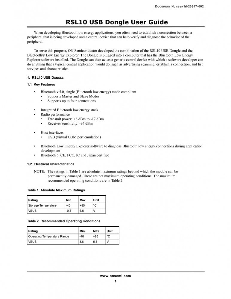 RSL10 USB Dongle User Guide page 1