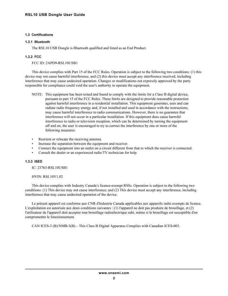 RSL10 USB Dongle User Guide page 2