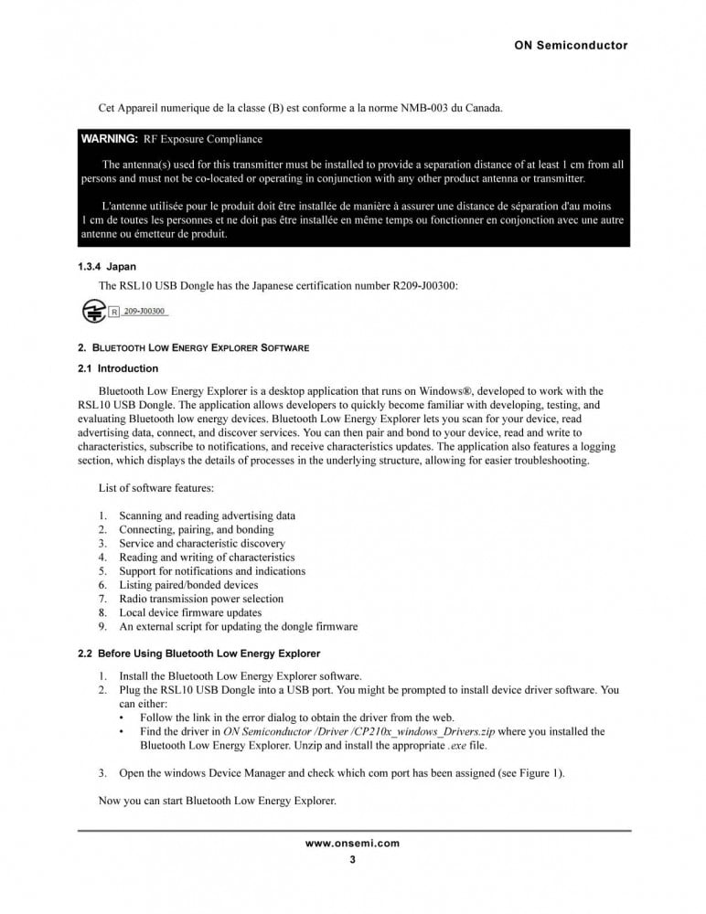 RSL10 USB Dongle User Guide page 3
