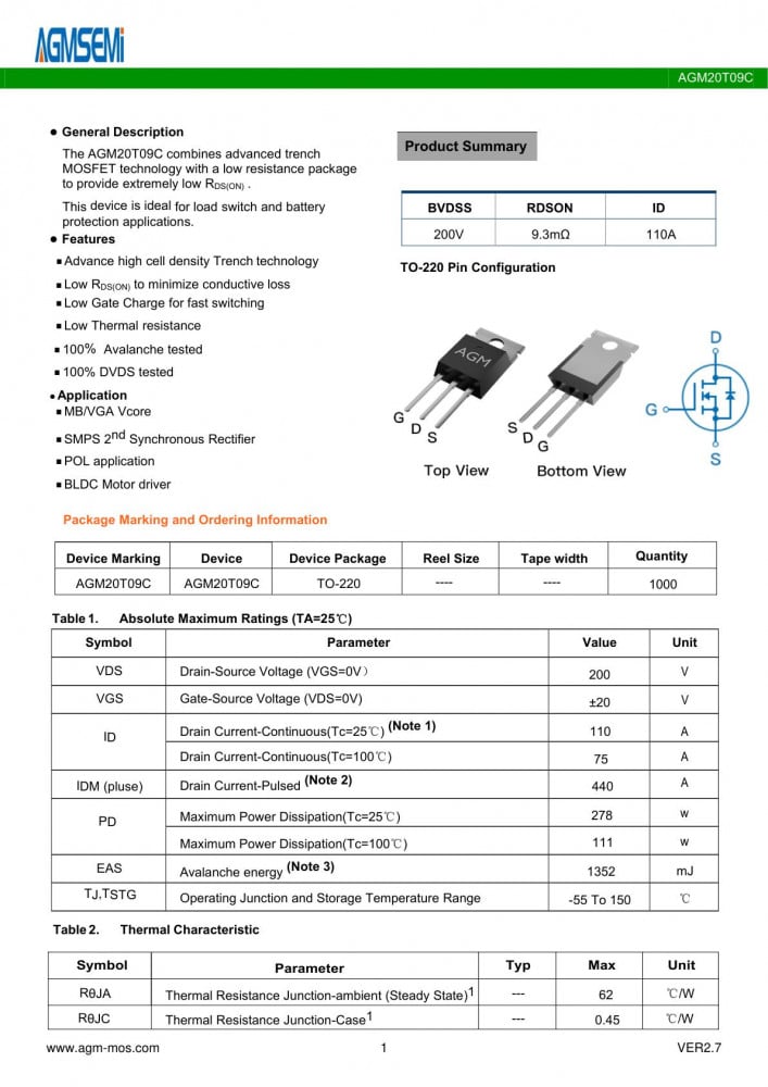 AGM20T09C datasheet page 1