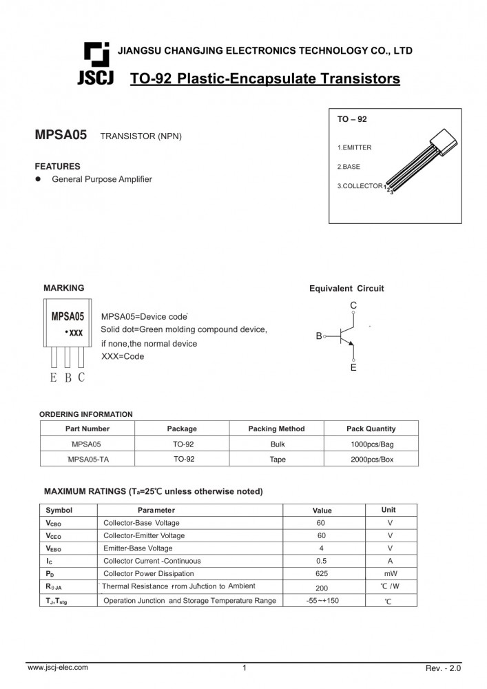 MPSA05 datasheet page 1
