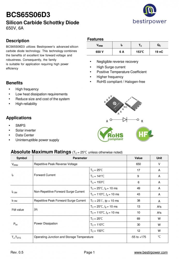 BCS65S06D3 datasheet page 1