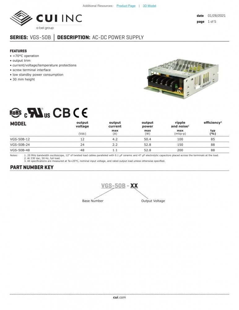 VGS-50B-12 datasheet page 1