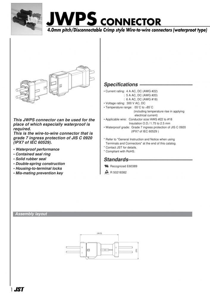 JST JWPS connector technical document page 1
