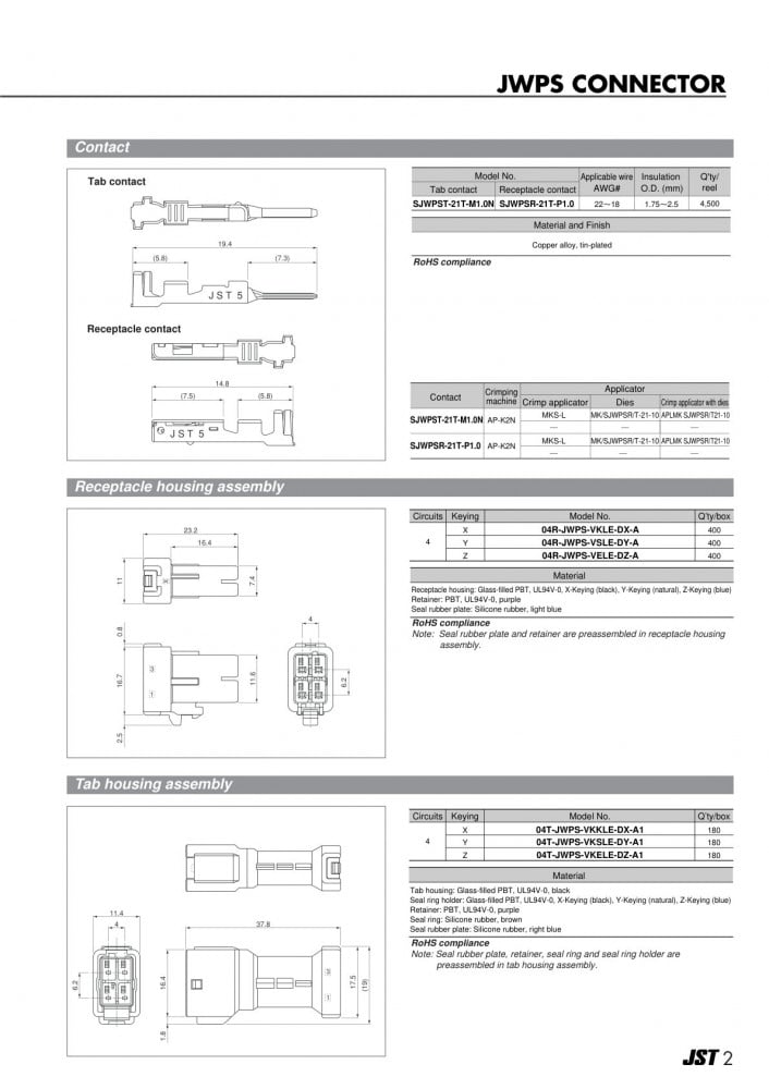 JST JWPS connector technical document page 2