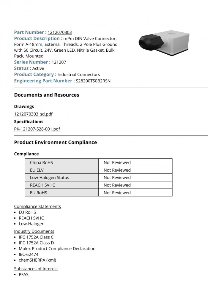 MOLEX S28 packaging specification, document image 1