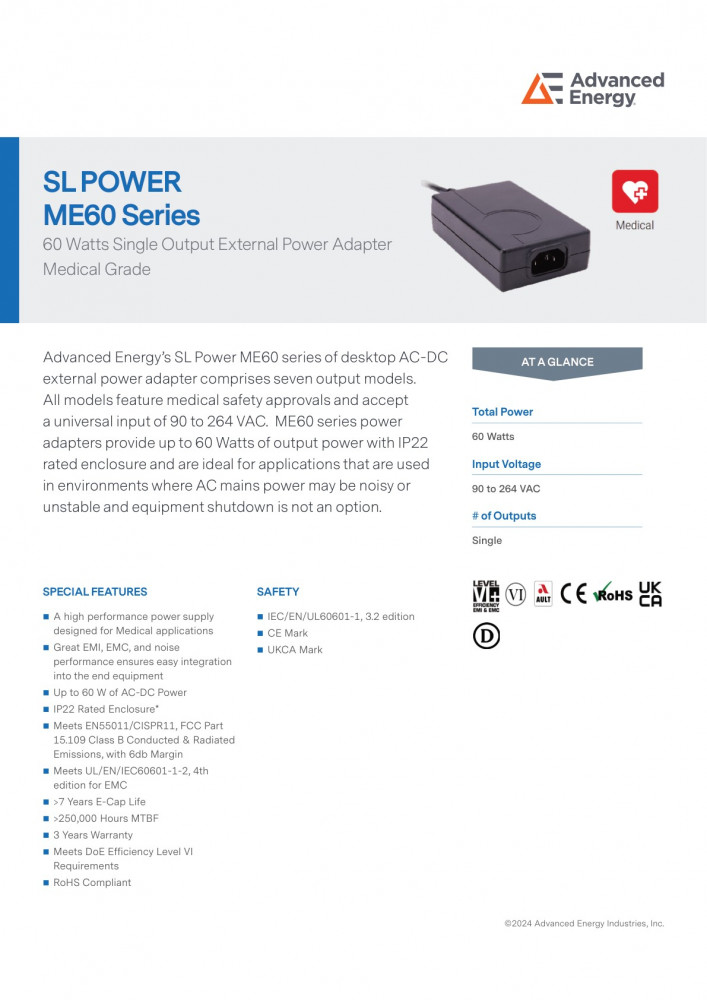 ME60 series datasheet page 1