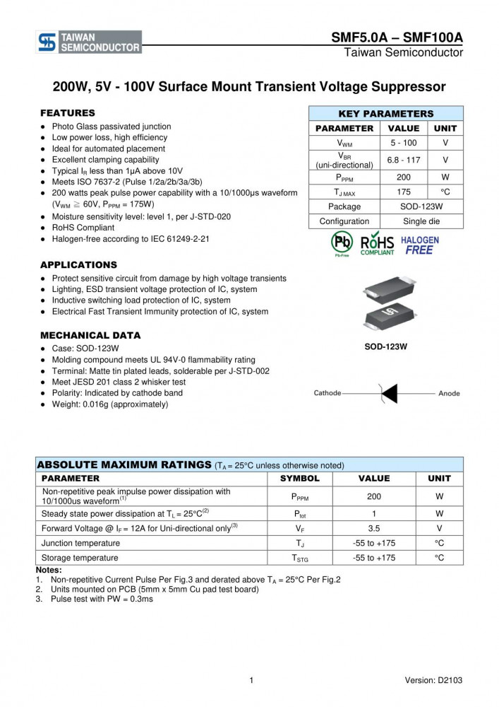 SMF70A datasheet page 1