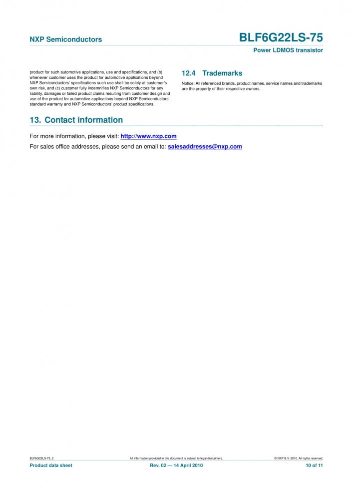 BLF6G22LS datasheet page 10