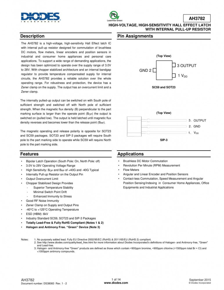 AH3782 datasheet page 1