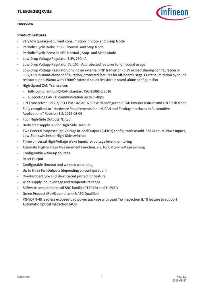 TLE9262BQXV33 datasheet page 7