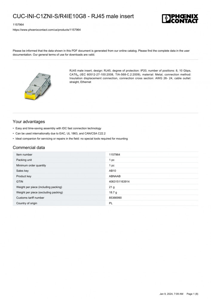 Phoenix Contact 1157964 technical document page 1