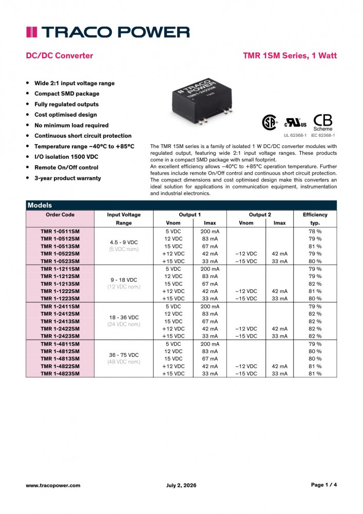 TMR 1SM series documentation page 1