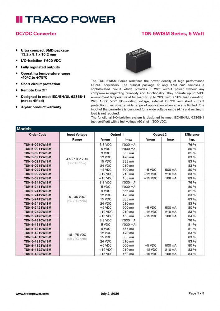 TDN 5WISM datasheet page 1