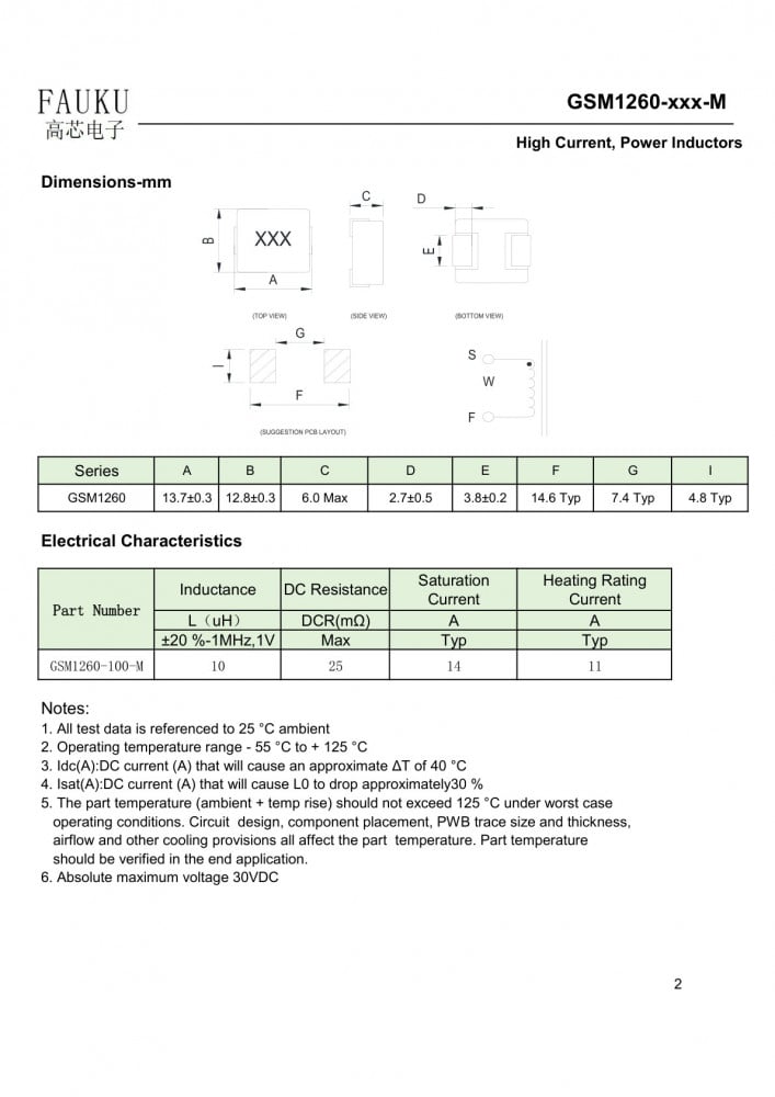 FAUKU GSM1260-100-M datasheet page 2