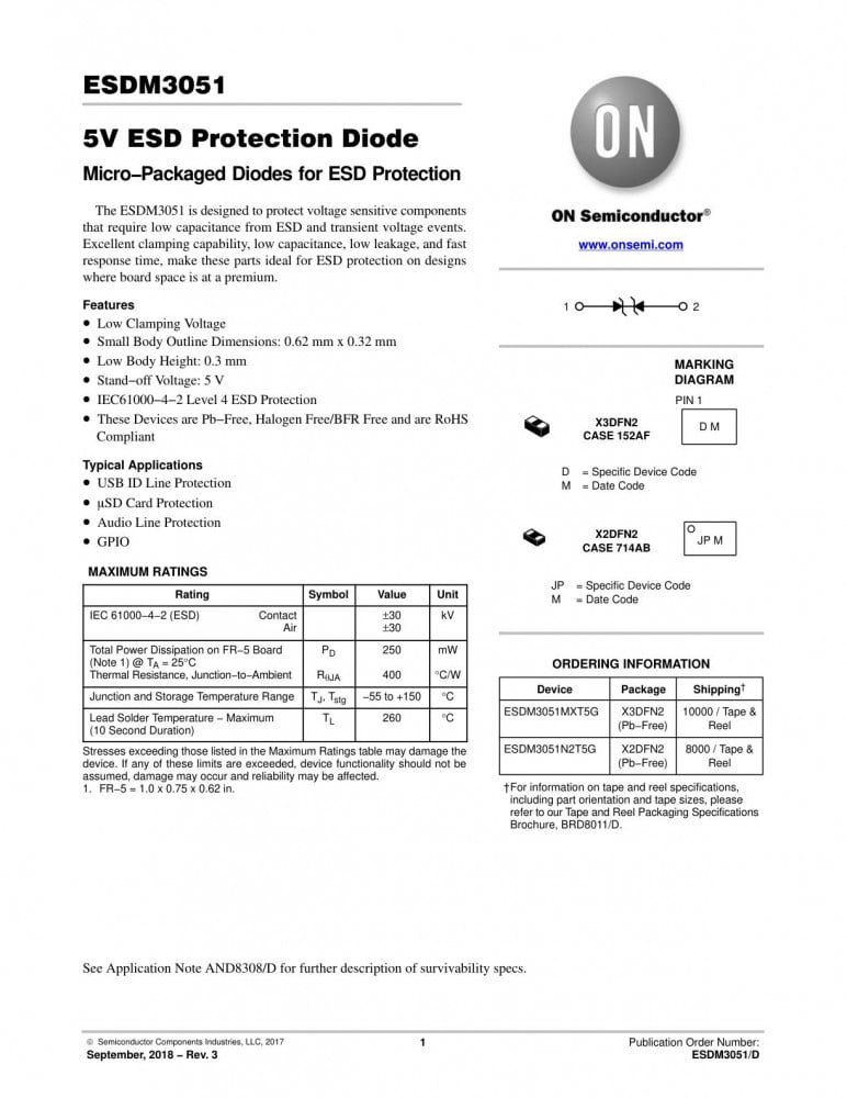 ESDM3051N2T5G datasheet page 1