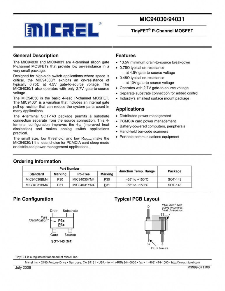 MIC94030YM4-TR technical document page 1